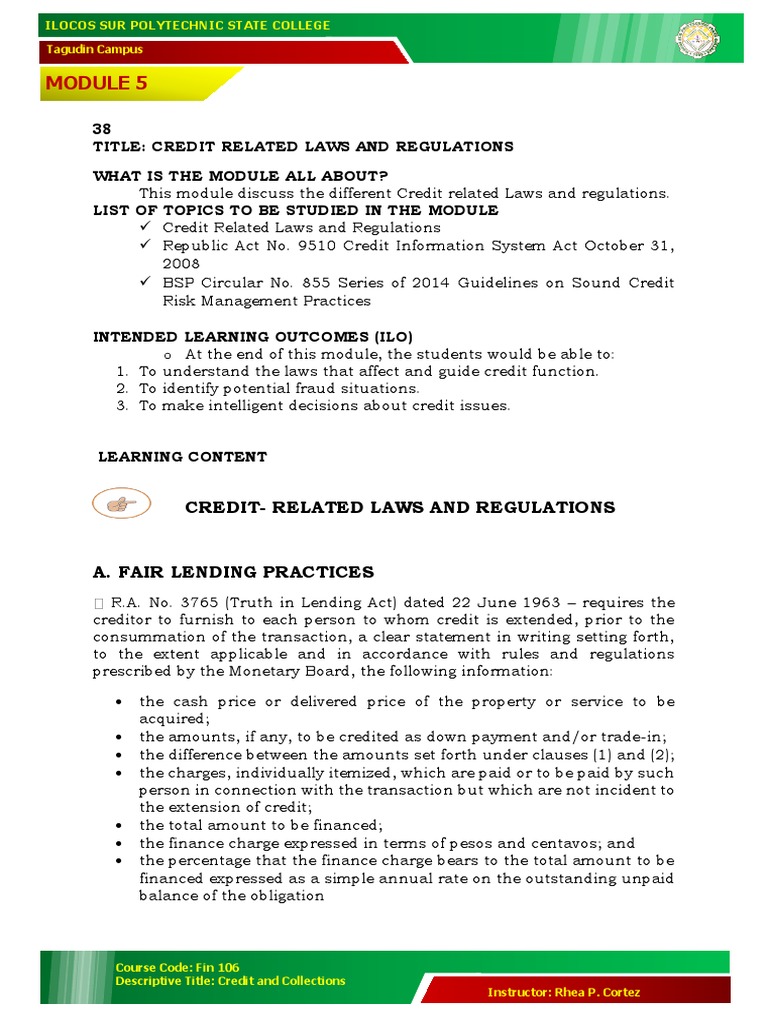 CREDIT AND COLLECTION Module 6.docx 1 PDF | PDF | Credit Card | Credit
