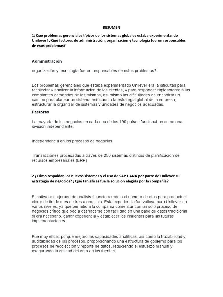 Resumen Caso | PDF | Planificación de recursos empresariales | Informática