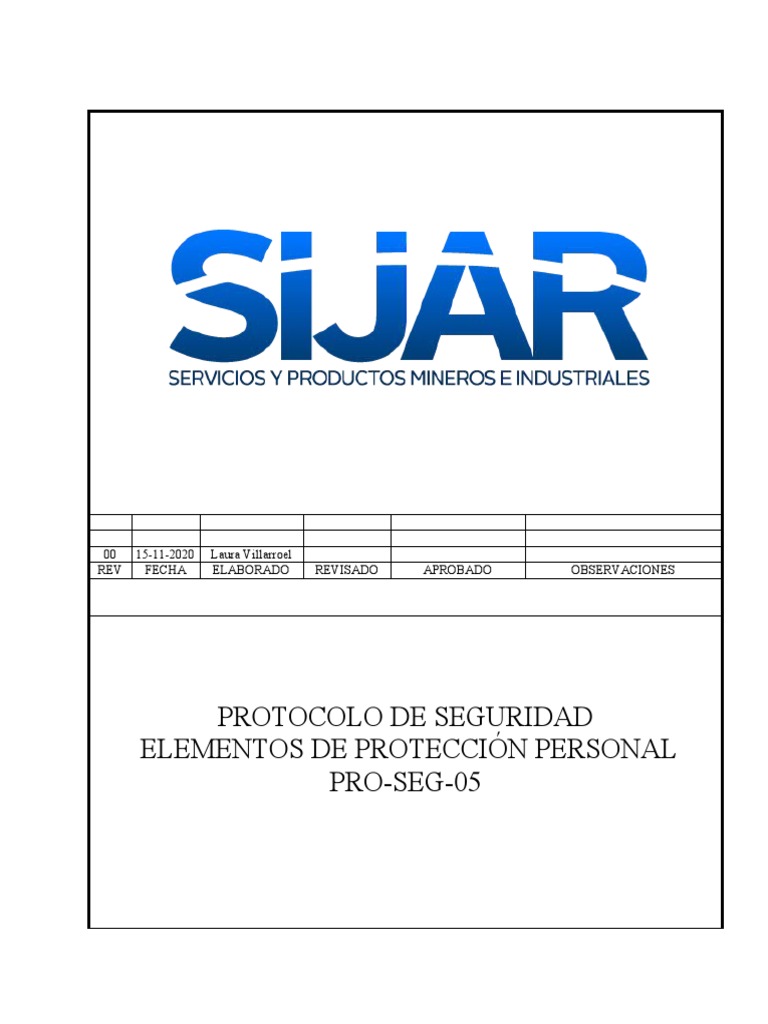 Pro-Seg-05 Protocolo de Seguridad Elementos de Protección Personal ...