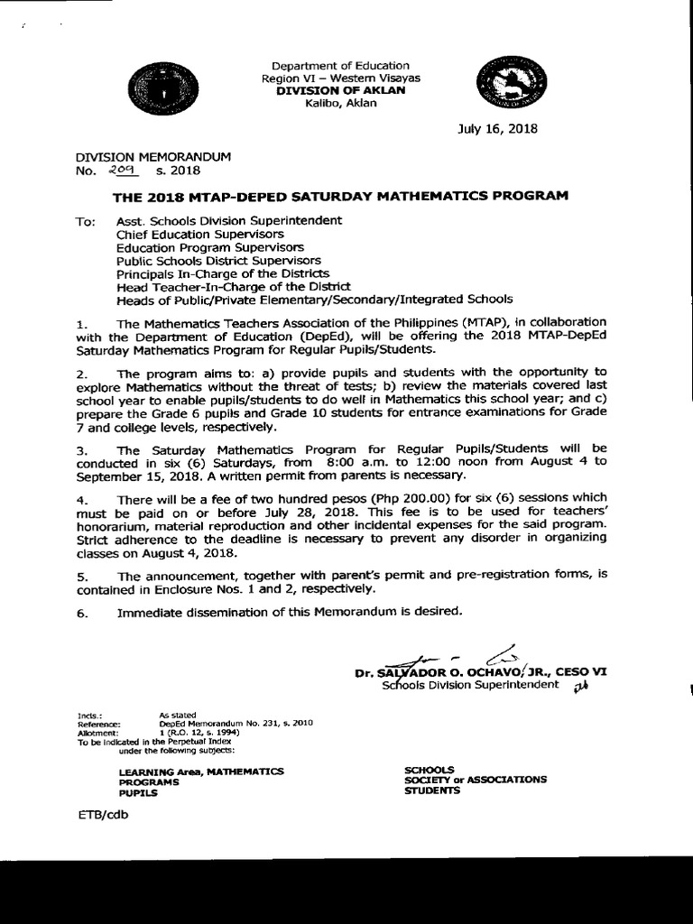 The 2018 Mtap Deped Saturday Mathematics Program 07172018135409 | PDF