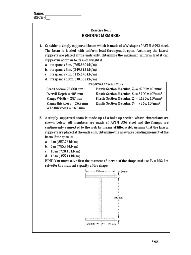 Exercise 5 PDF | Download Free PDF | Bending | Beam (Structure)