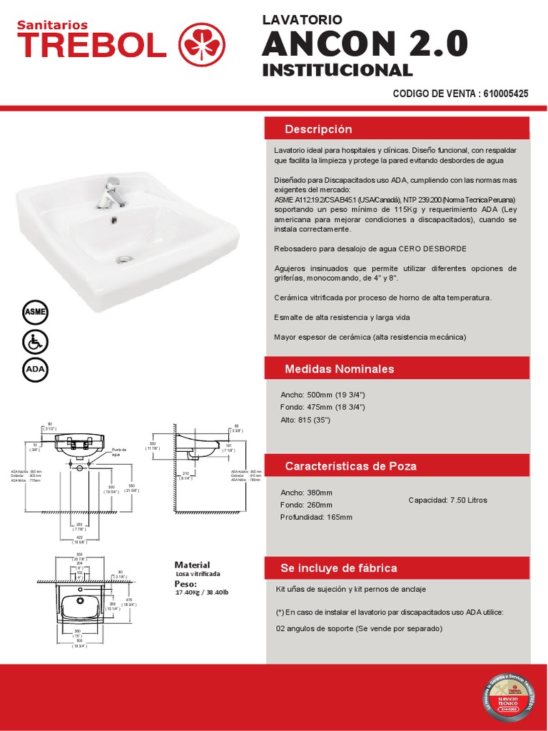 Lavatorio Ancon 2.0 para Discapacitados | PDF