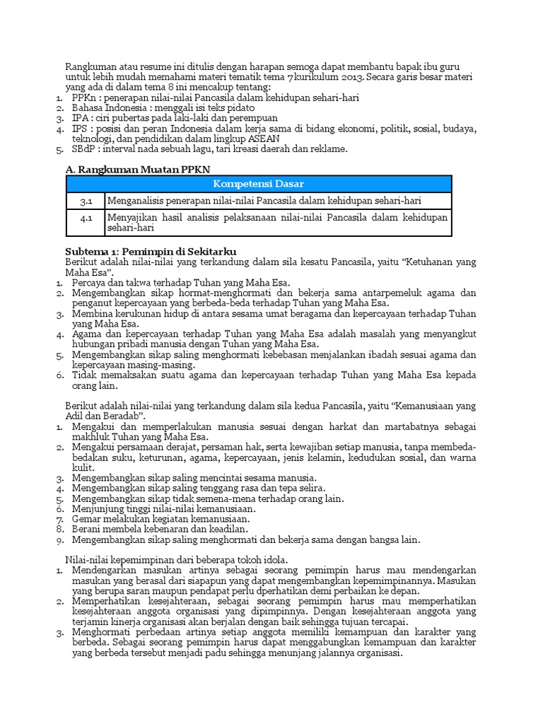 Rangkuman Tema 7 Kelas 6 | PDF | Sains & Matematika