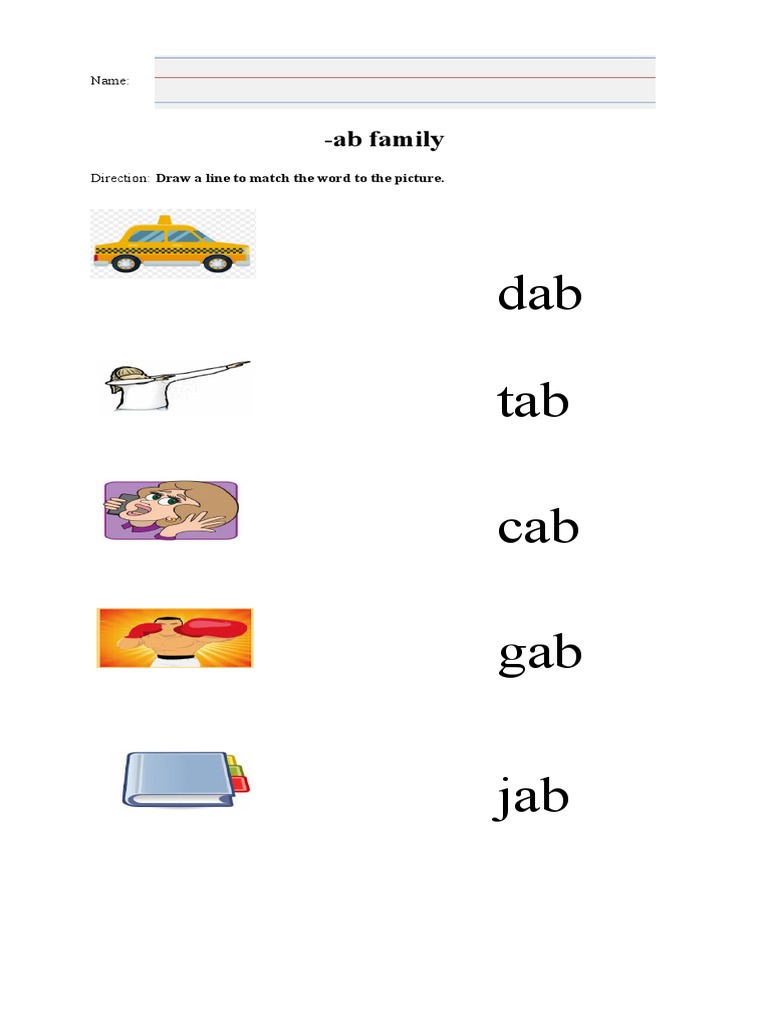 Matching Phonics: AB and AD Families | PDF