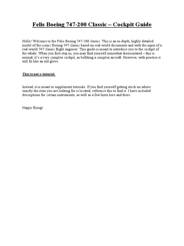 Felis 747-200 Cockpit Guide | PDF | Flight Control Surfaces | Aviation