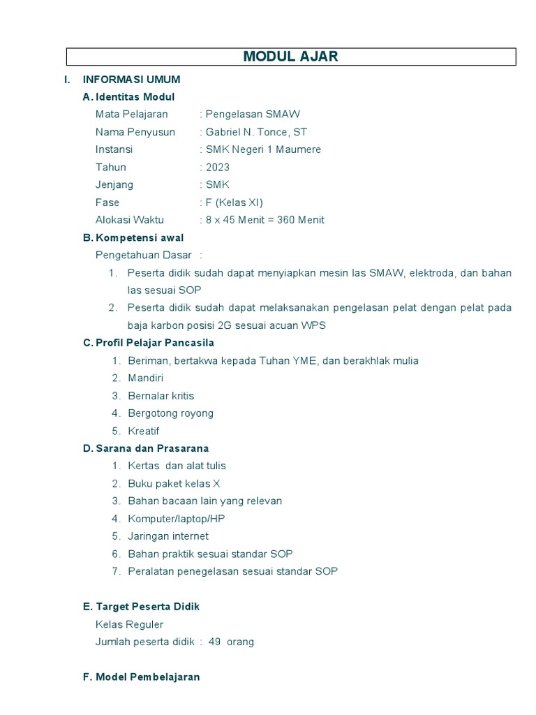 Modul Ajar SMAW 23 | PDF