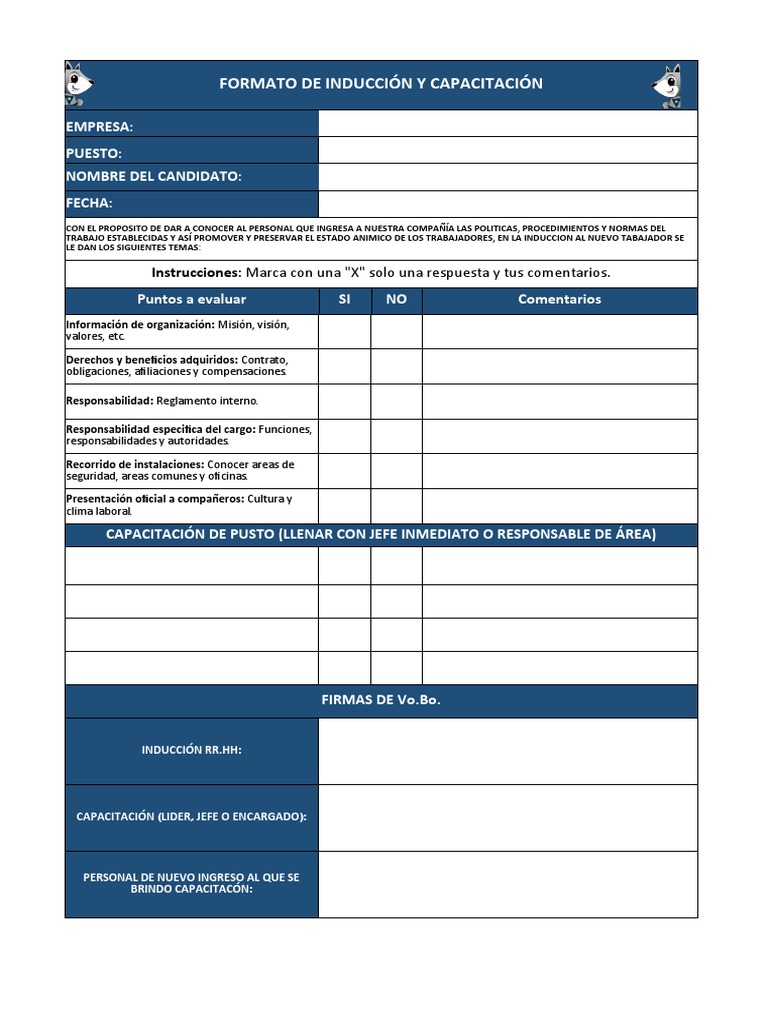 FORMATOS DE INDUCCIÓN | PDF