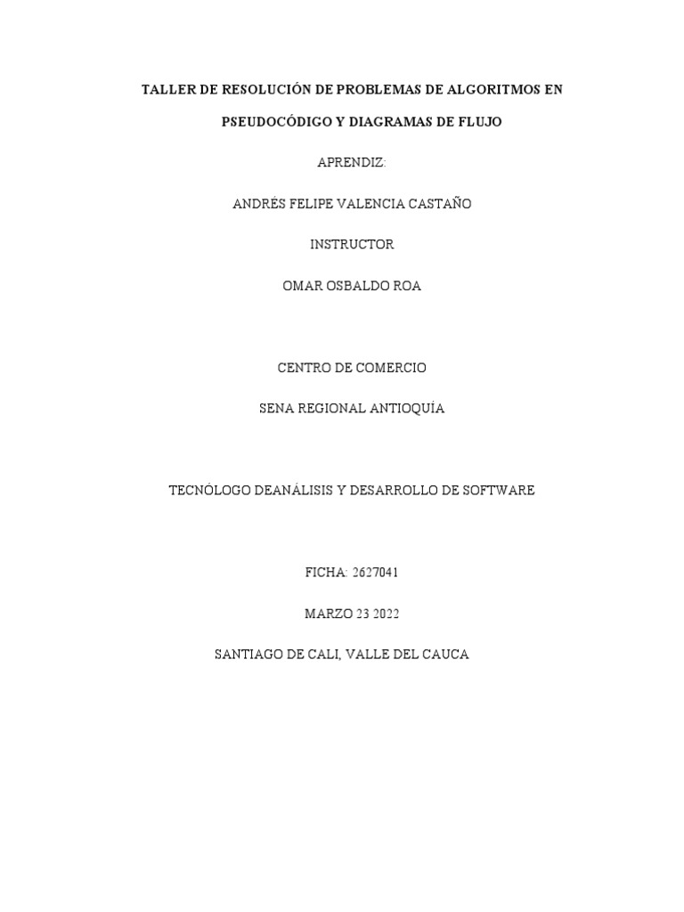 Taller Resolución de Algoritmos | PDF | Ciencias de la Computación | Informática