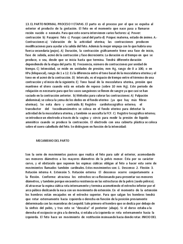 Apuntes Parto | PDF | Parto | Placenta