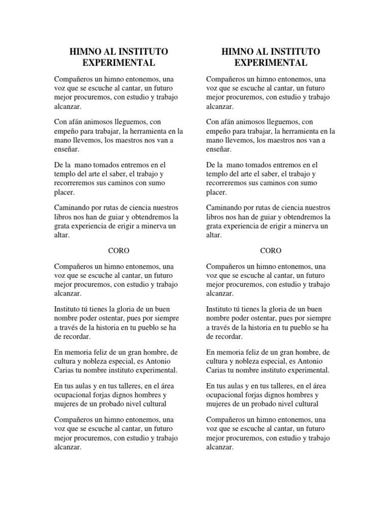 Himno Al Instituto Experimental PDF | PDF