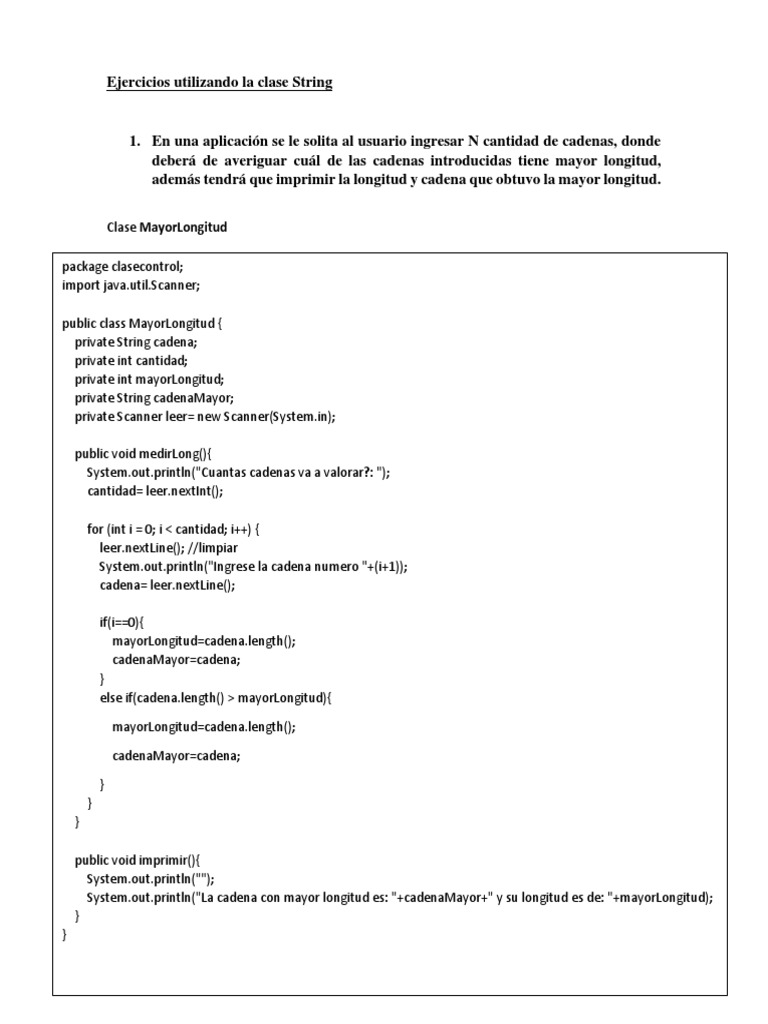 Ejercicios Utilizando La Clase String PDF | PDF | Cadena (informática ...