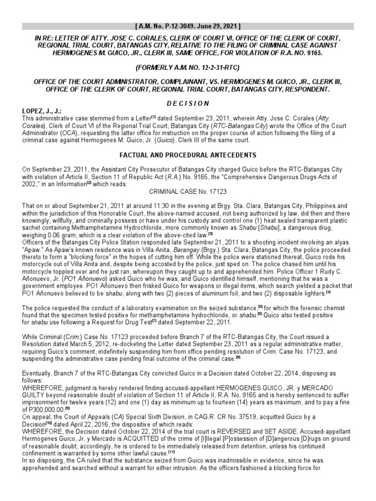 in Re Letter of Atty Corales | PDF | Search And Seizure | Fourth ...