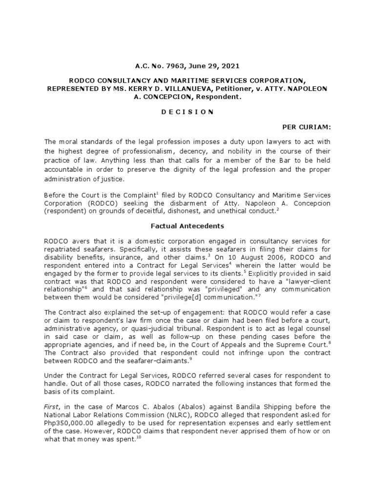 Rodco Consultancy vs. Concepcion - AC No. 7963 | PDF