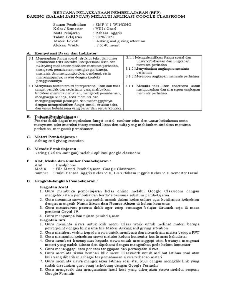 RPP Pertemuan 1 | PDF