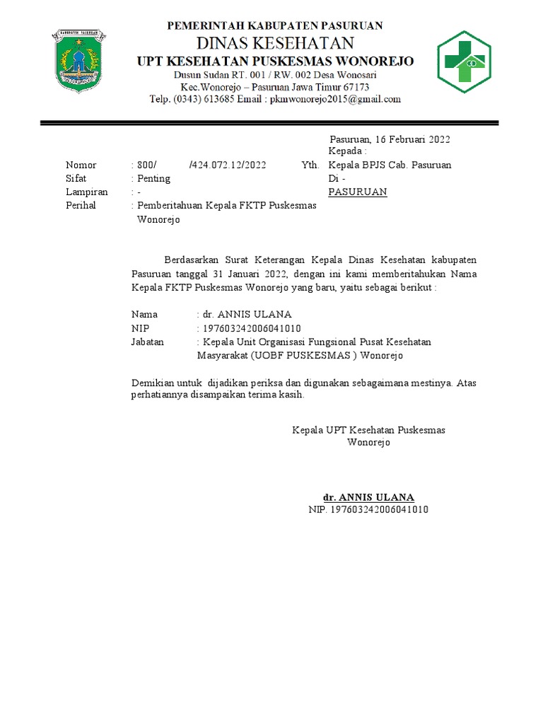 Kop Surat Puskesmas Baru | PDF