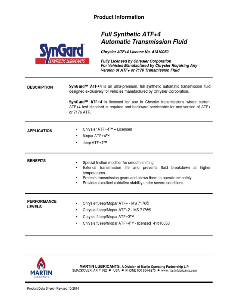 PDS Syngard ATF Plus 4 PDF | PDF | Motor Vehicle | Mechanical Engineering