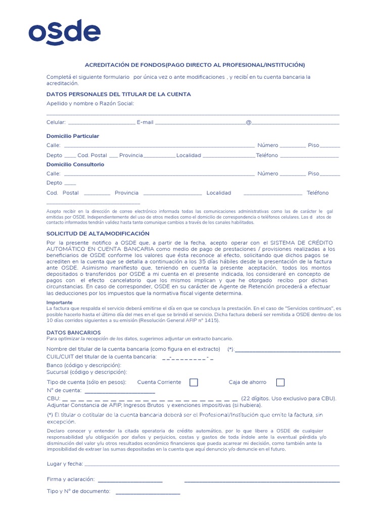 Formulario Acreditacion de Fondos Pago Directo 2021 | PDF | Bancos ...