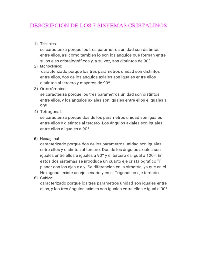 Descripción de los 7 Sistemas Cristalinos | PDF