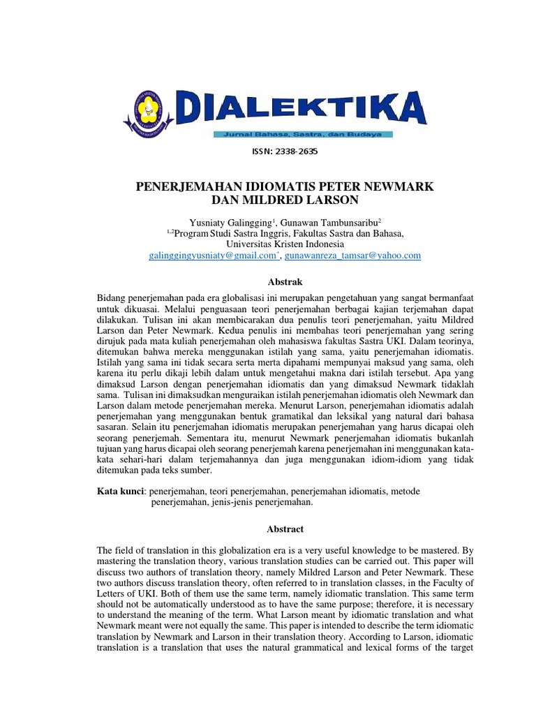 Penerjemahan Idiomatis Peter Newmark Dan Mildred Larson | PDF