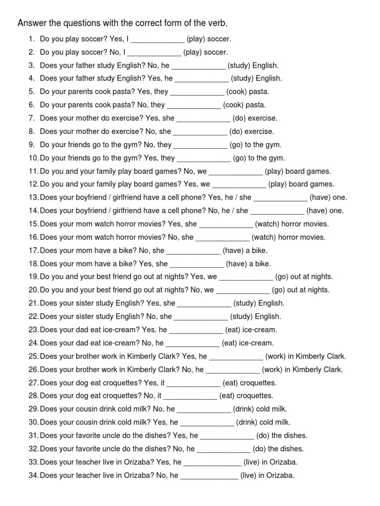 Present Simple Yes/No Questions Exercises | PDF