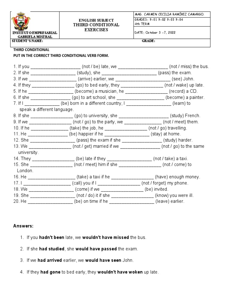 Third Conditional Exercises | PDF