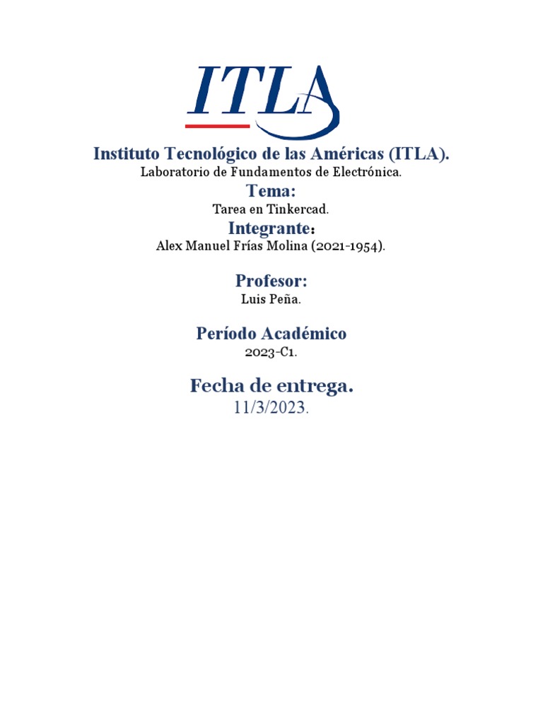 Tarea en Tinkercad de Alex 20211954 | PDF
