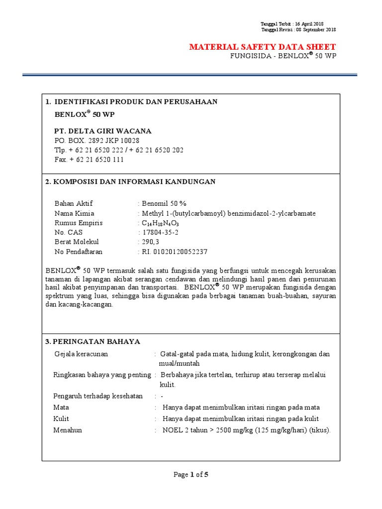 Msds F-BENLOX 50 WP | PDF