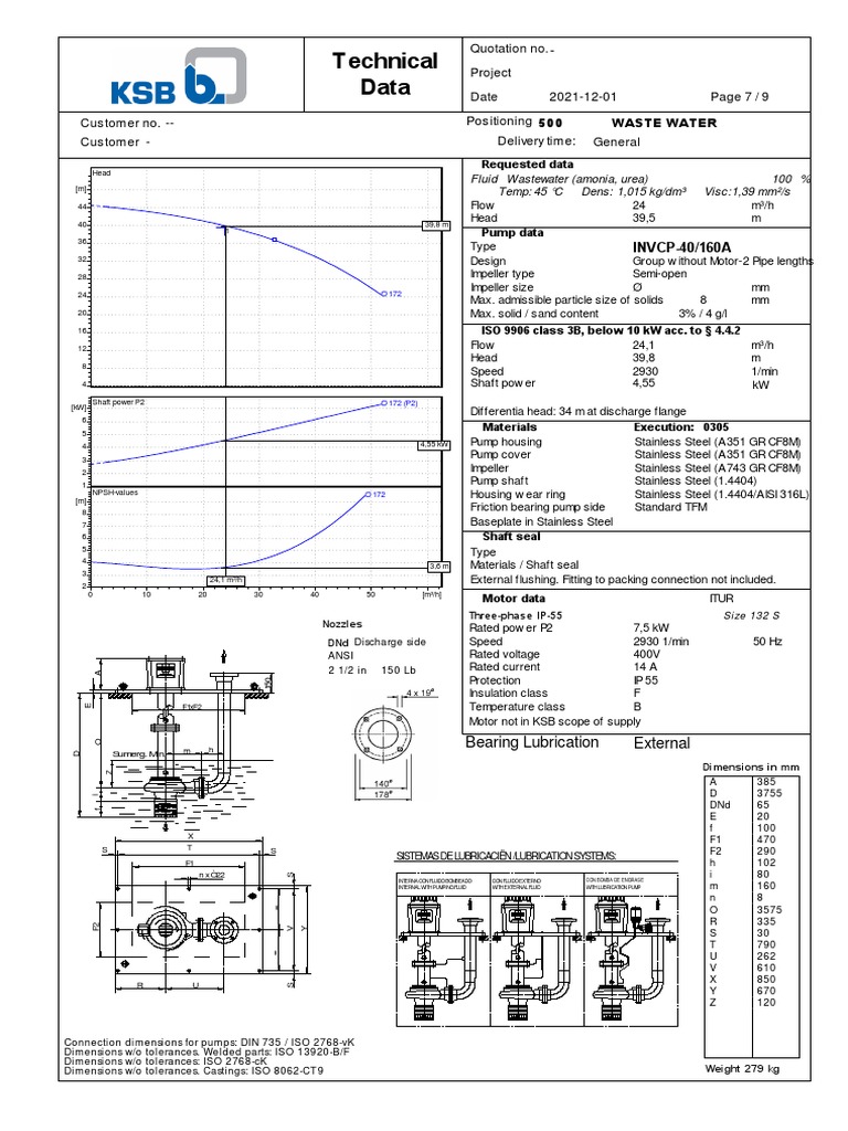 Wastewater Pump Technical Specifications | PDF | Pump | Mechanical ...