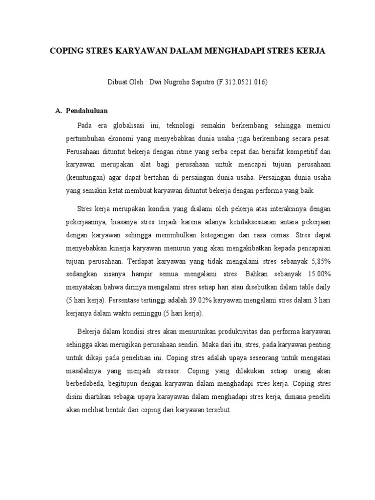 Coping Stres Karyawan Dalam Menghadapi Stres Kerja | PDF