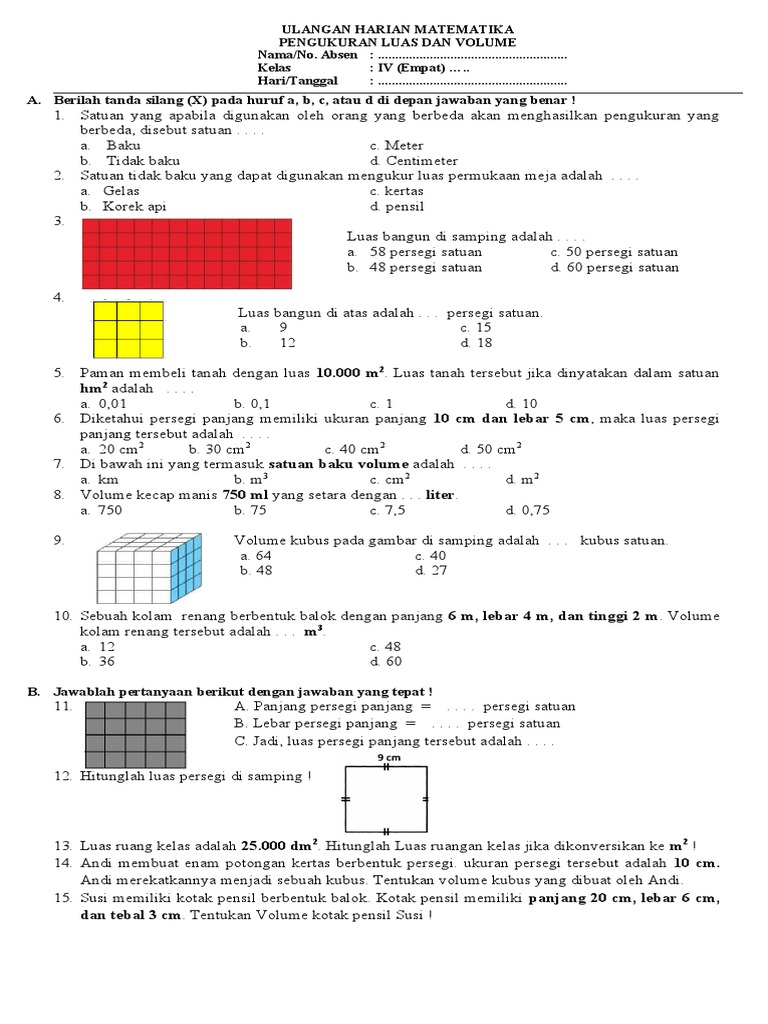 ULANGAN HARIAN MTK Luas DN Volume | PDF