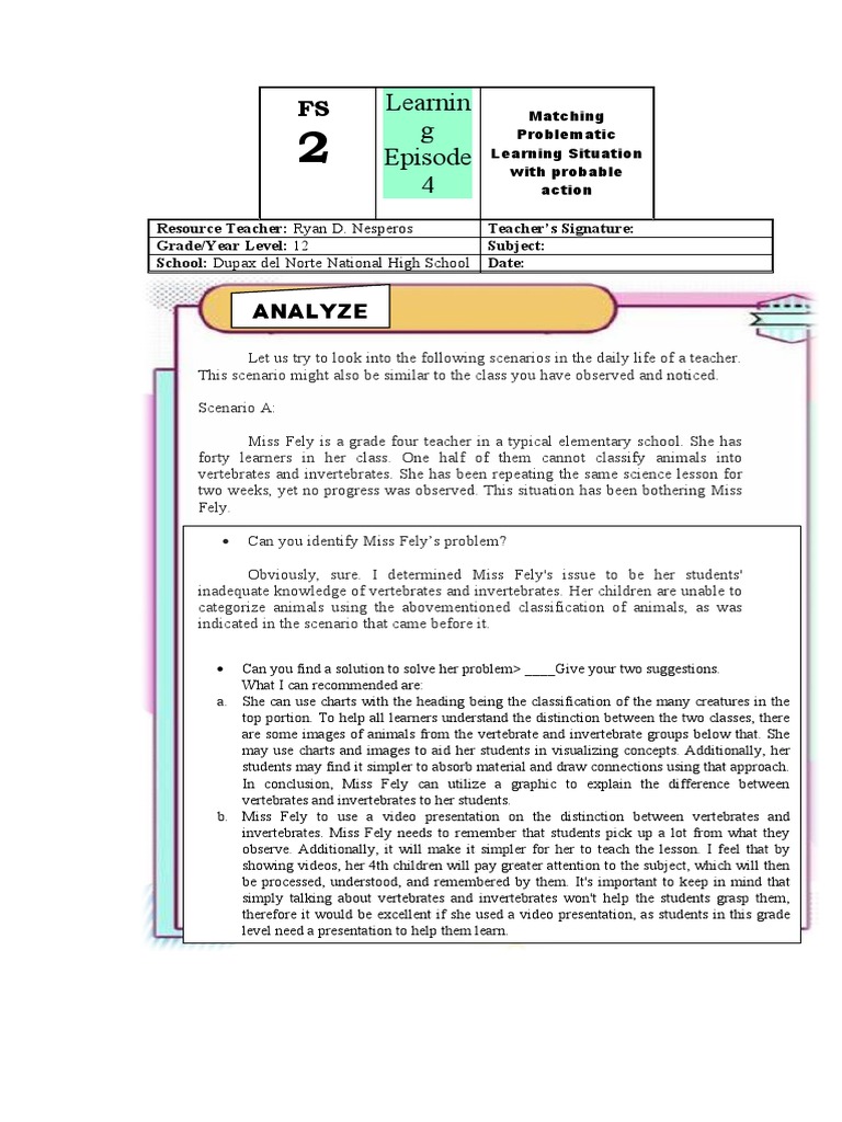 Fs 2 Module 4 Episode 1 | PDF | Teachers | Learning