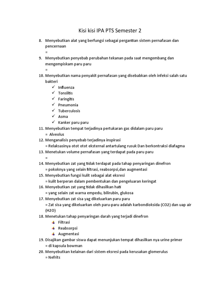 Kisi Kisi IPA PTS Semester 2 | PDF