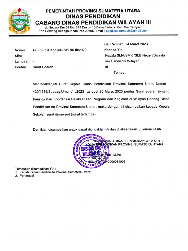 Surat Edaran Peningkatan Koordinas Pelaksanaan Program Dan Kegiatan | PDF