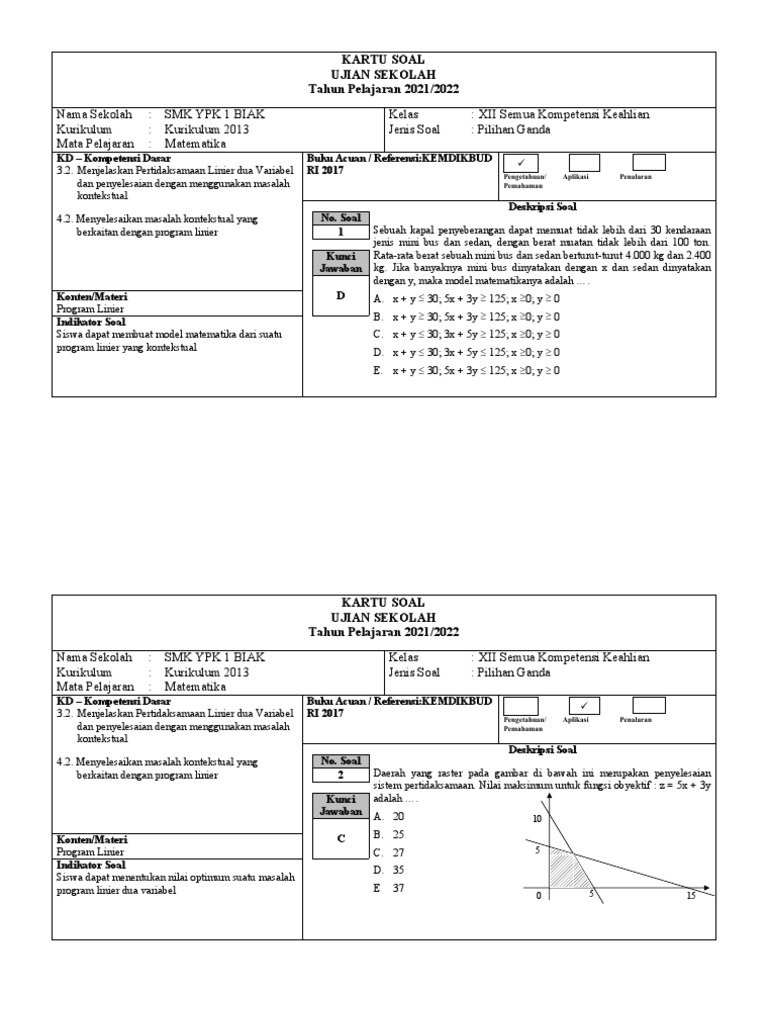KARTU SOAL MATEMATIKA K-2013 | PDF