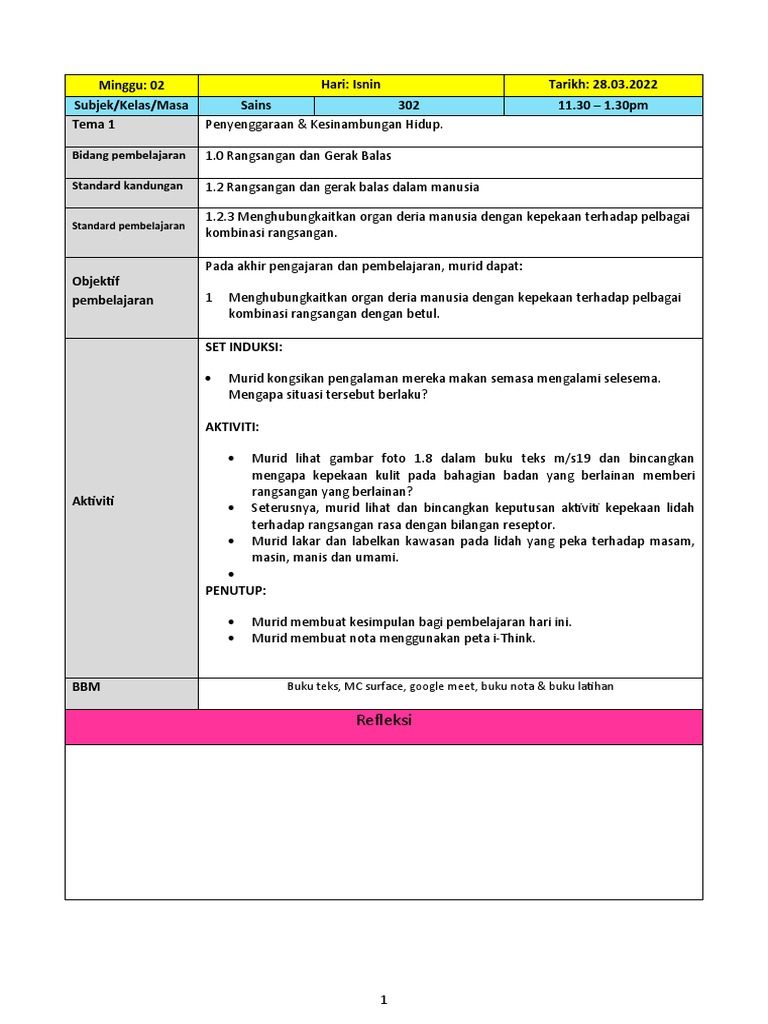 Minggu: 02 Hari: Isnin Tarikh: 28.03.2022 Subjek/Kelas/Masa Sains 302 11.30 - 1.30pm Tema 1 | PDF