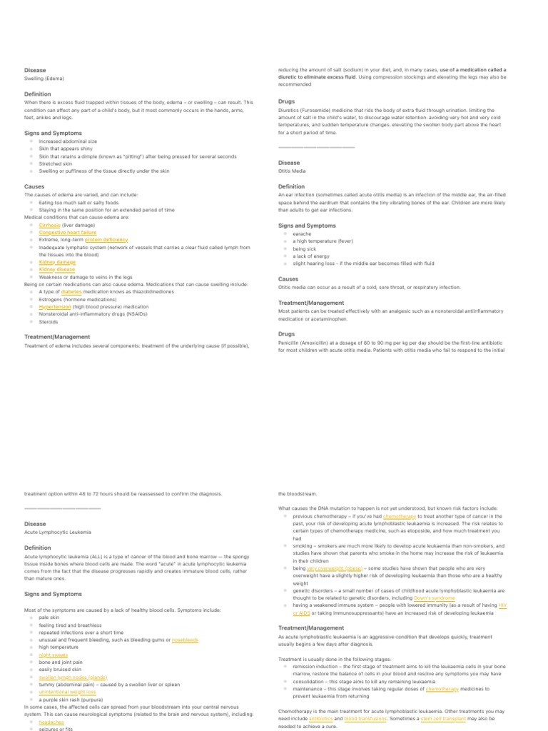 Pedia Diseases | PDF | Leukemia | Edema