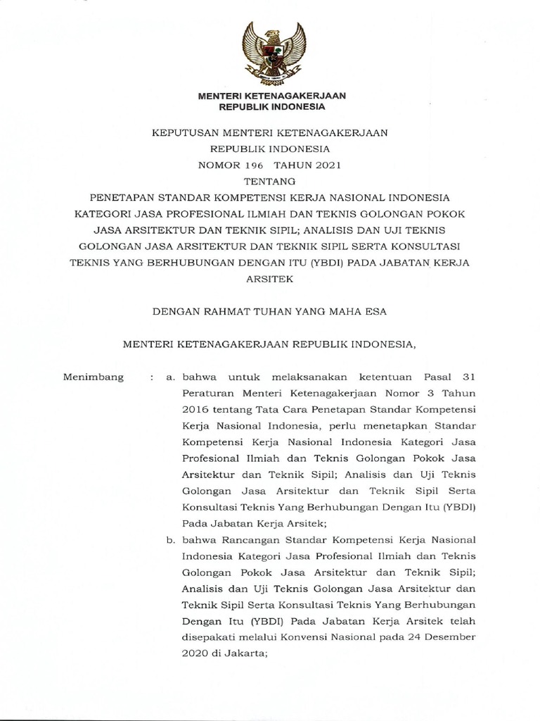 SKKNI No 196 - THN 2021 Bagian 1 | PDF