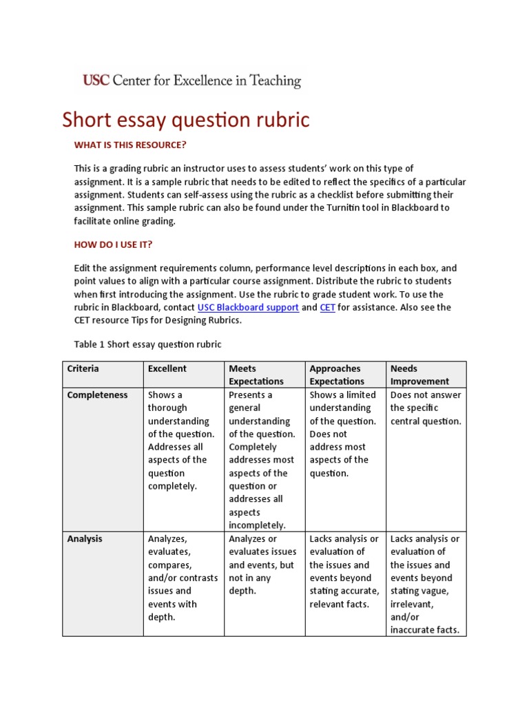 Rubrics For Essay | PDF | Rubric (Academic) | Essays