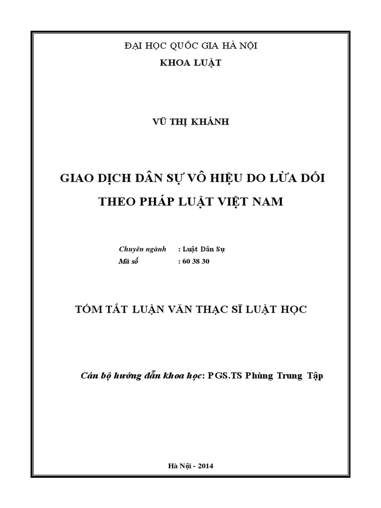 LDS - Vũ Thị Khánh - giao dịch dân sự vô hiệu do lừa dối theo Pháp luật ...