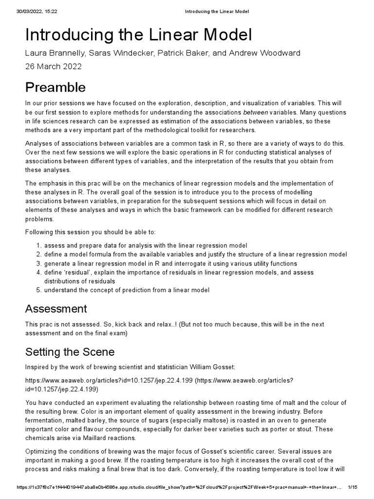 Introducing The Linear Model | PDF | Regression Analysis | Errors And ...
