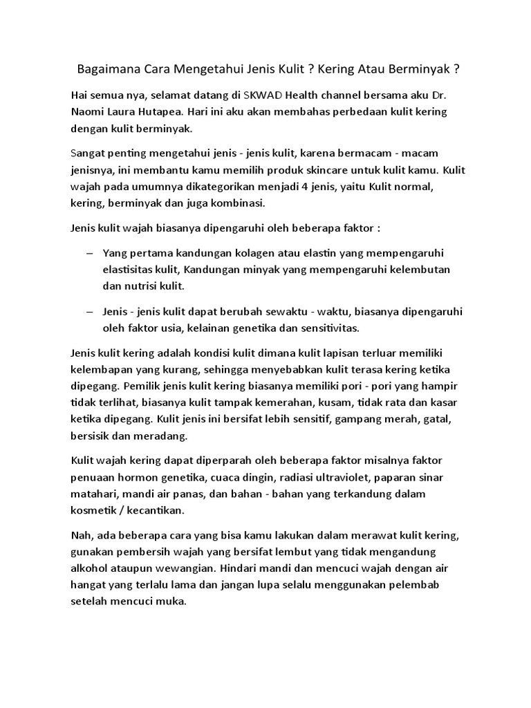 Bagaimana Cara Mengetahui Jenis Kulit Pdf