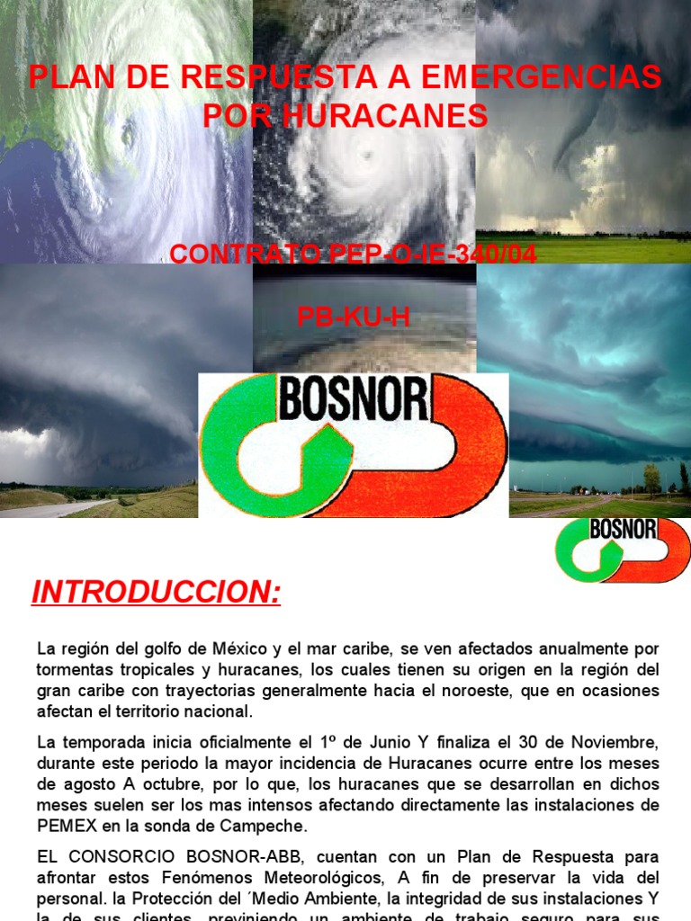Curso Del Plan de Respuesta A Emergencia Huracanes Bosnor | PDF ...