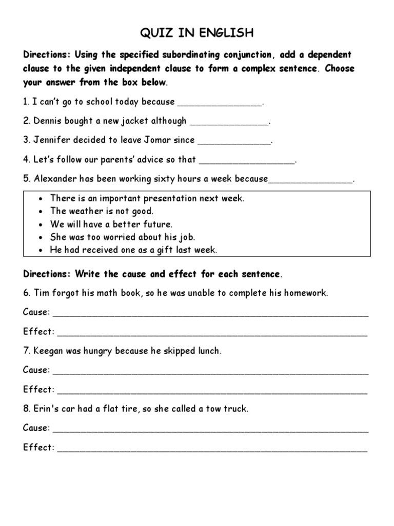 Quiz in English | PDF