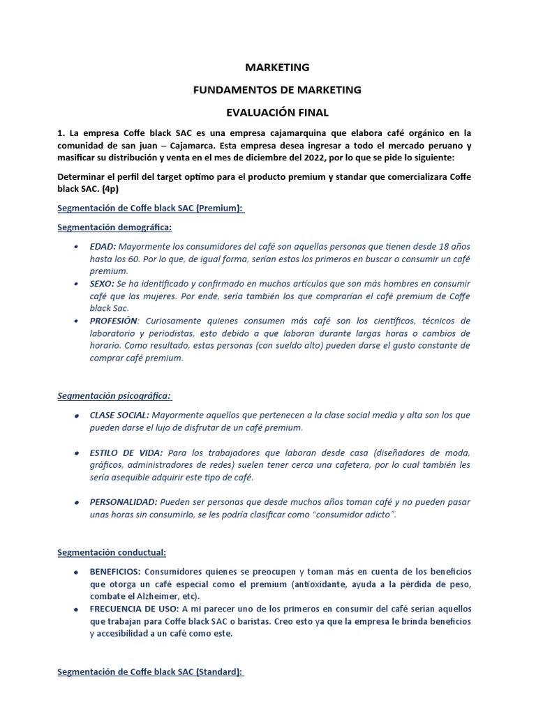 Evaluacion Final Fundamentos de Marketing | PDF | Marketing | café