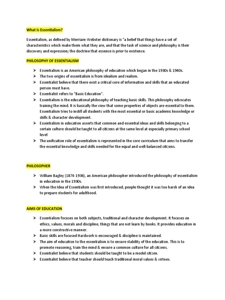 ESSENTIALISMWPS Office | PDF | Essentialism | Curriculum