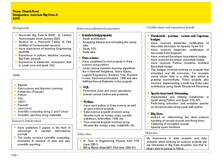 Data Scientist Resume Template | PDF | Apache Spark | Data