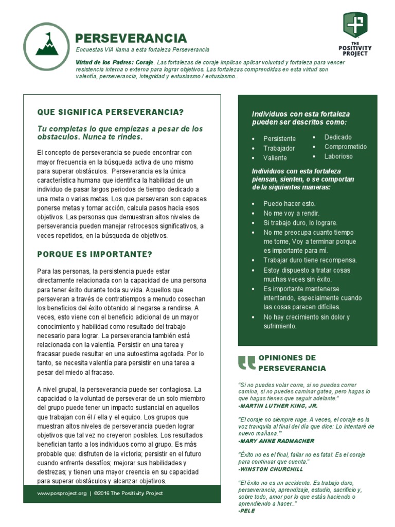 Perseverancia Character Card PDF | PDF | Valor | Conceptos psicologicos