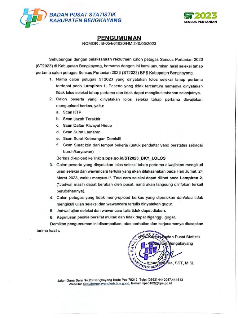 Pengumuman Seleksi Tahap 1 PDF | PDF