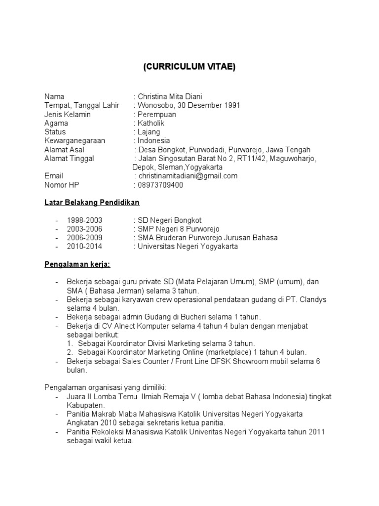 CV Christina: Marketing & Admin Expert | PDF | Ilmu Sosial