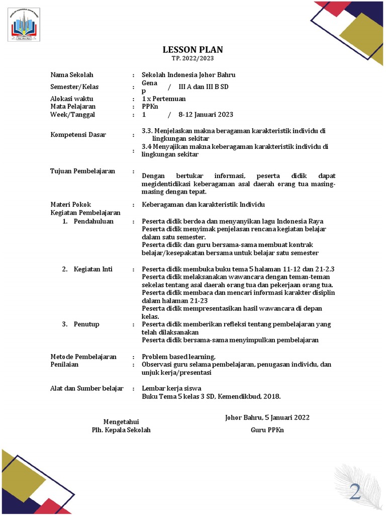 Lesson Plan 3A Dan 3B Minggu 1 PPKN | PDF